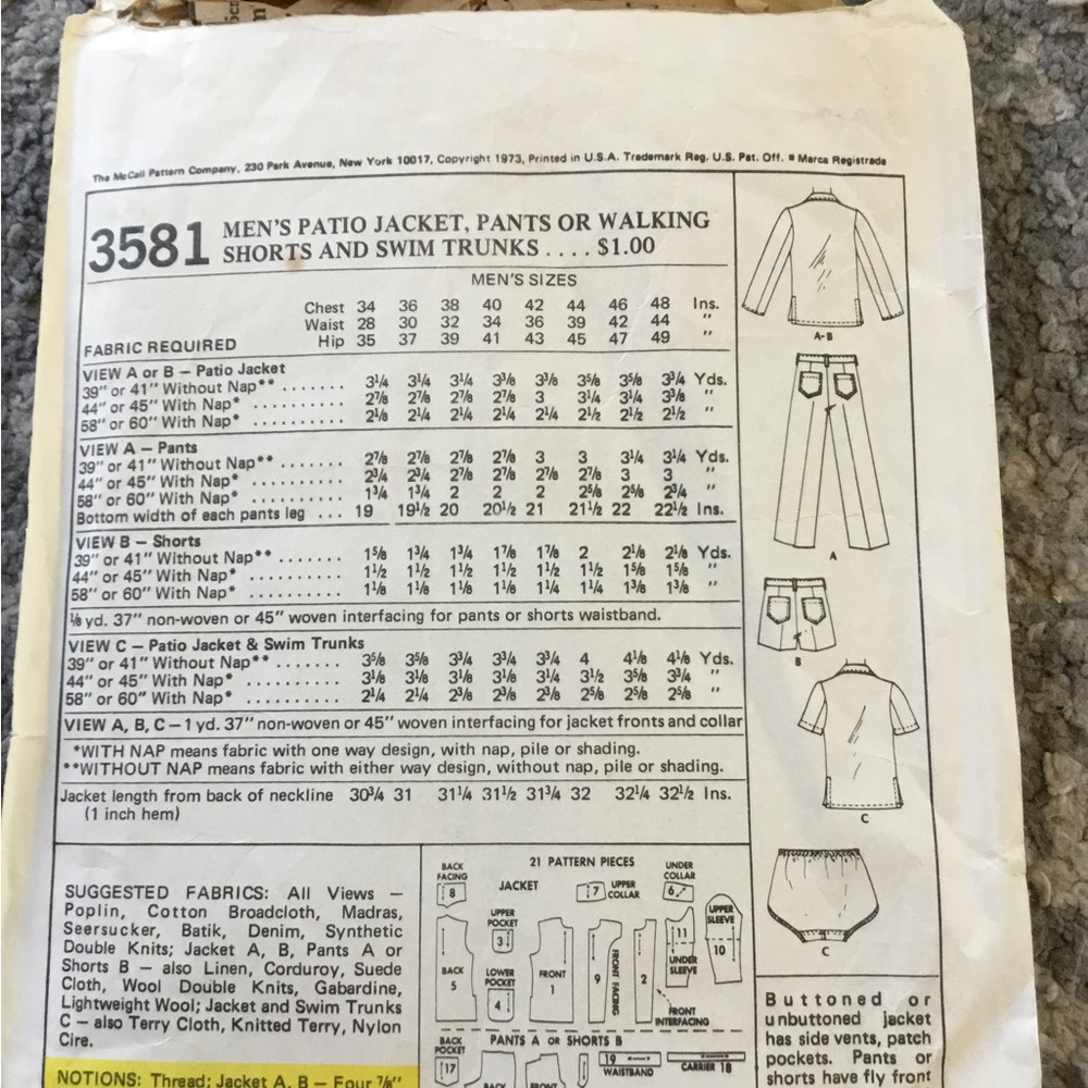 Vintage 70’s Sewing Patterns For Men, Simplicity 8052… - Gem
